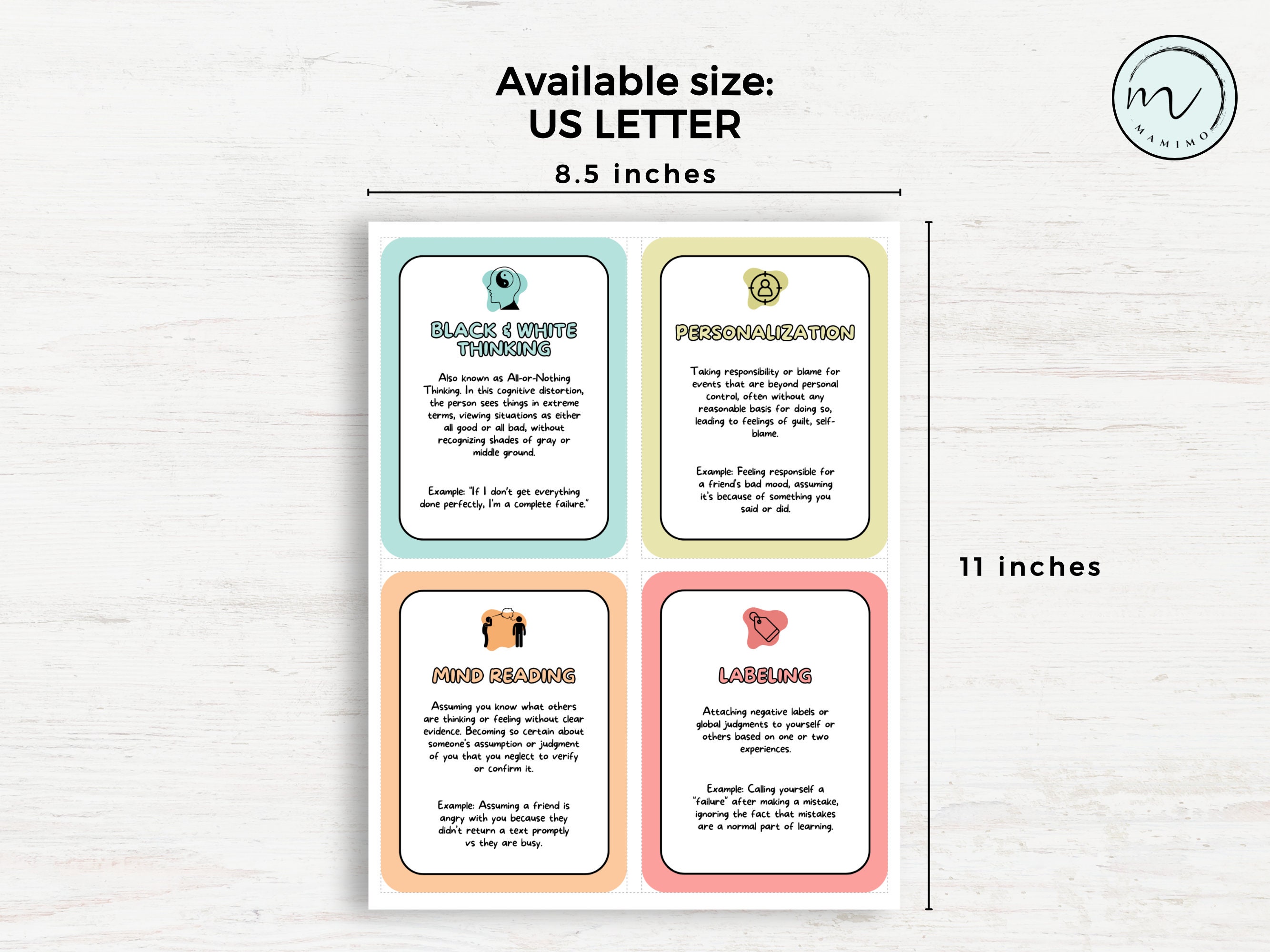 Cognitive Distortion Flash Cards, DBT Coping Skills Cards, Thinking ...