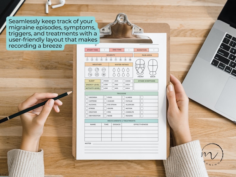 Migraine Tracker Printable | Chronic Pain Tracker | Pain Symptoms ...