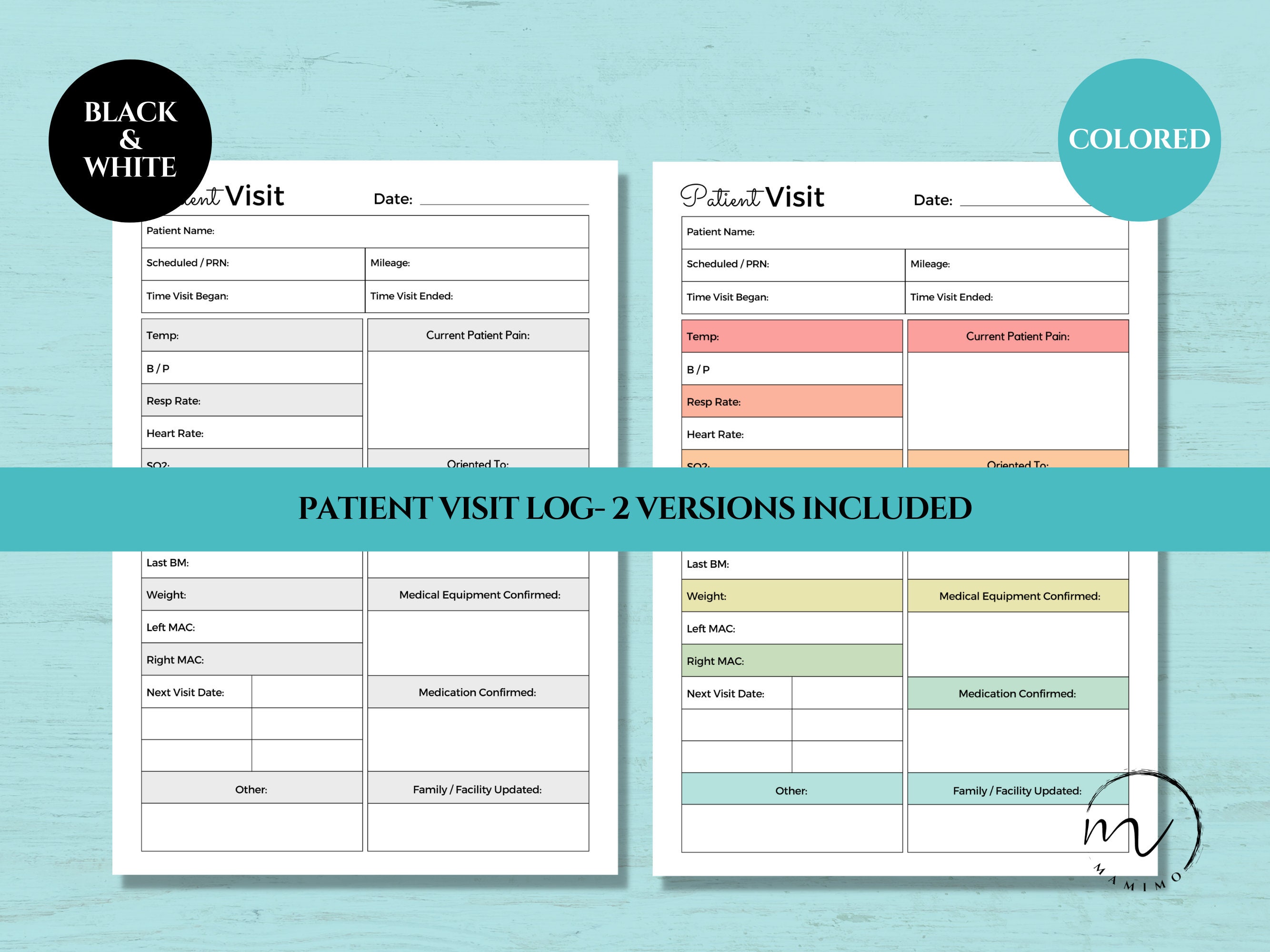 Printable Patient Visit Log for Hospice, Home Health Nurse Patient ...