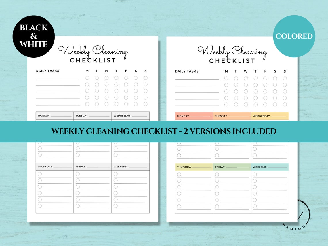 Weekly Cleaning Checklist Printable Printable Cleaning to Do - Etsy