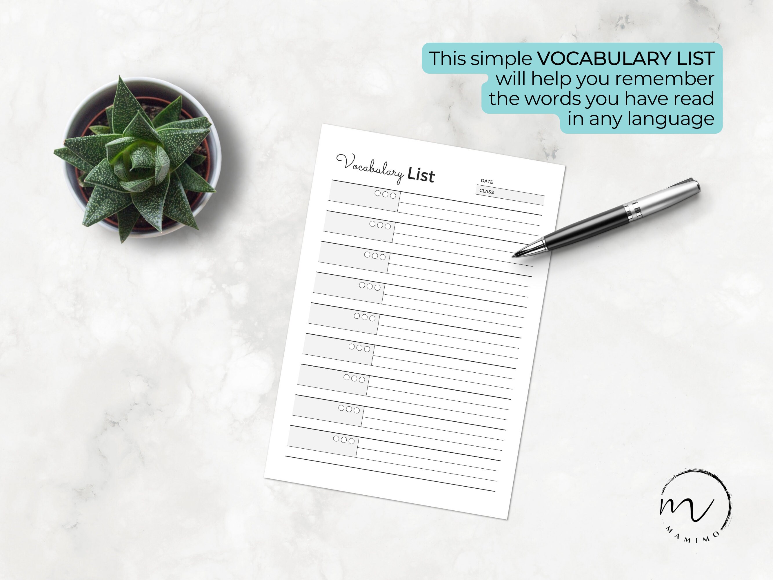 Vocabulary List Printable Language Study Notebook Template - Etsy