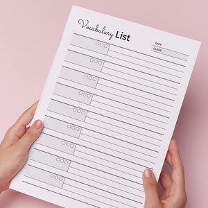 Vocabulary List Printable, Language Study Notebook Template, Language ...