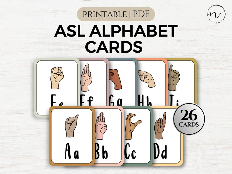 ASL Alphabet Printable, American Sign Language Alphabet ASL Flashcards ...