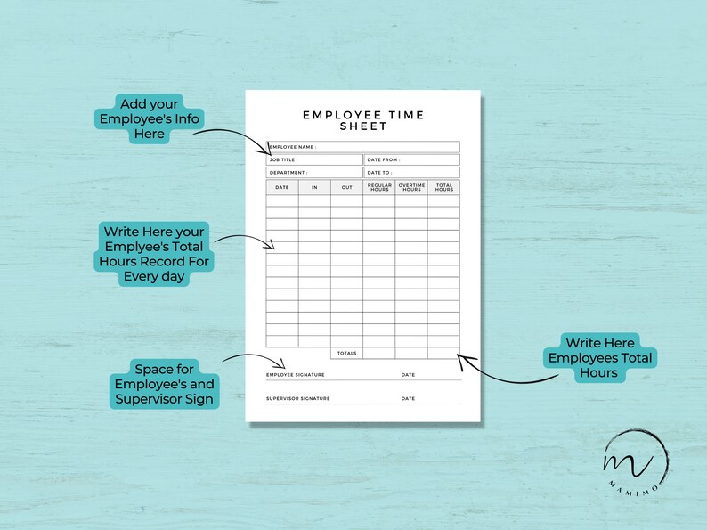 Employee Time Sheet, Employee Scheduling Timesheet, Office Time Card ...