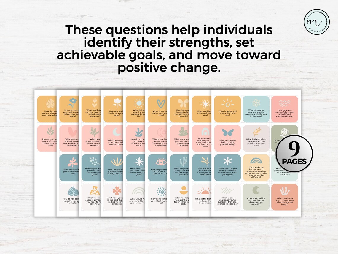 Solution Focused Therapy Question Cards, Journal Prompt Cards, Positive ...