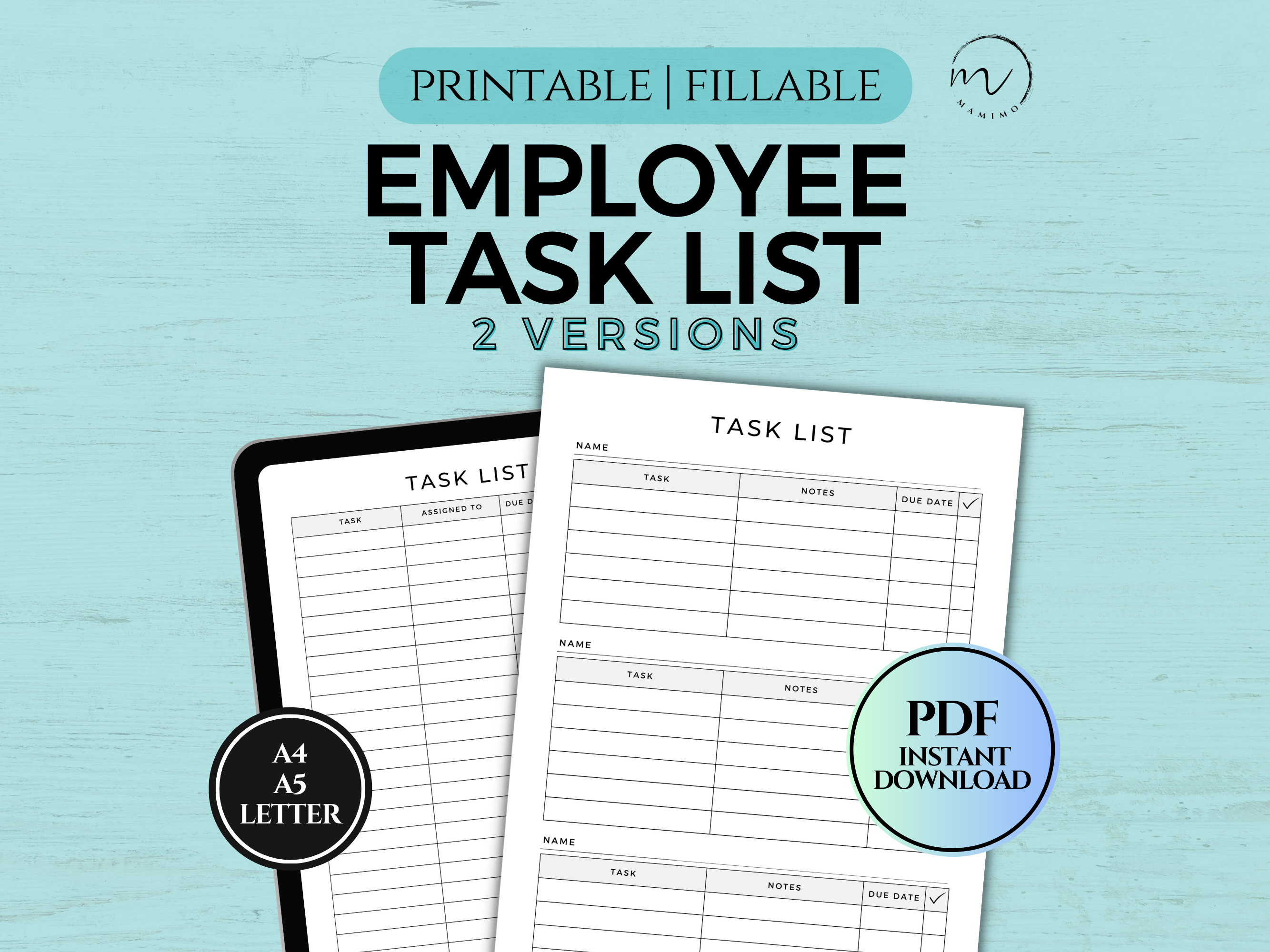 Employee Task List, Assignment Sheet, Employee Timekeeping Sheet, Task ...