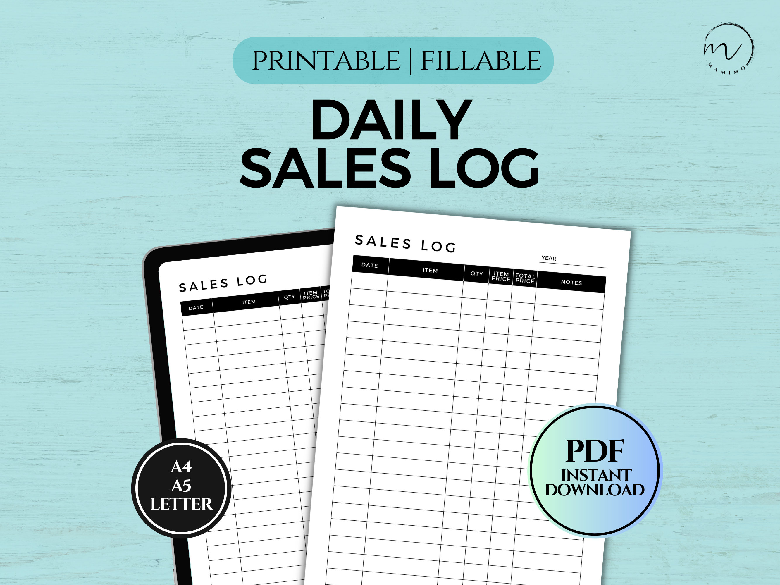 Daily Sales Log | Sales Tracker | Side Hustle Small Business Planner ...
