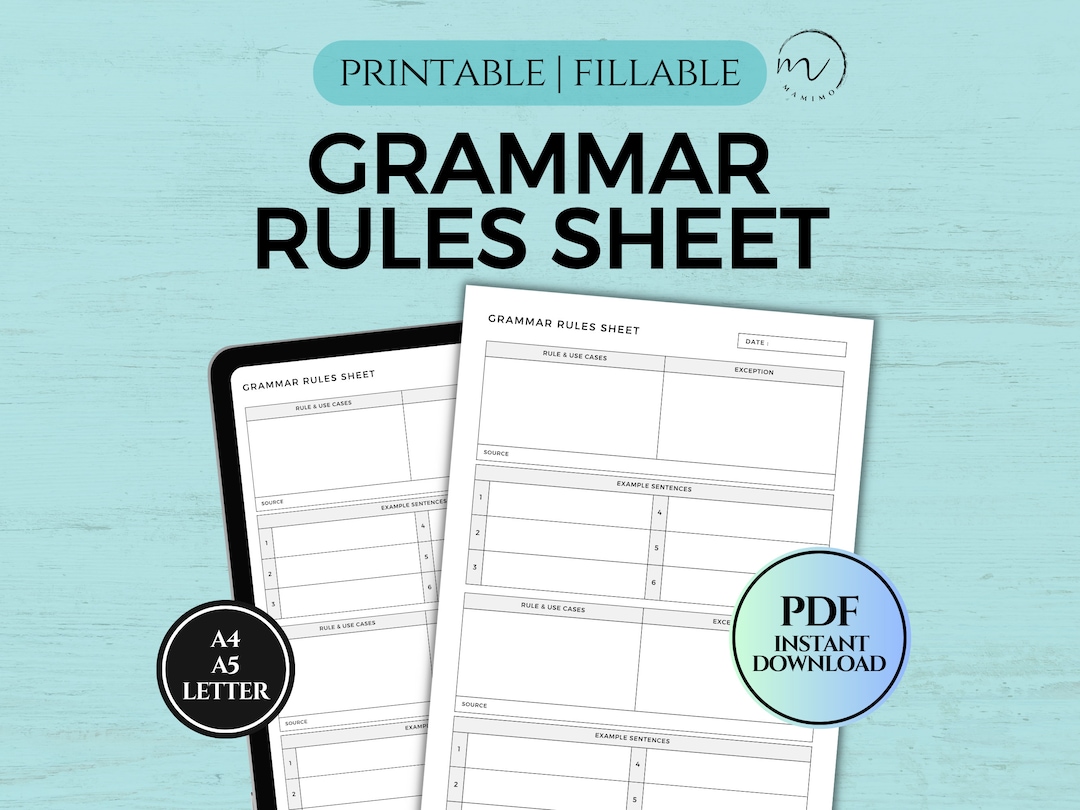 Grammar Rule Sheets, Language Learning, Grammar Worksheets Reference ...