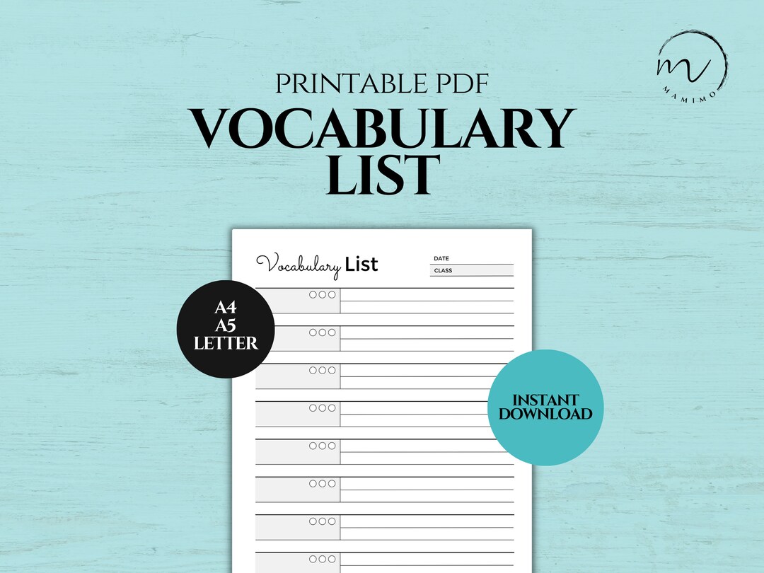 Vocabulary List Printable Language Study Notebook Template - Etsy
