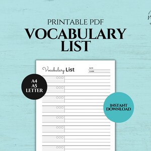 Vocabulary List Printable Language Study Notebook Template - Etsy