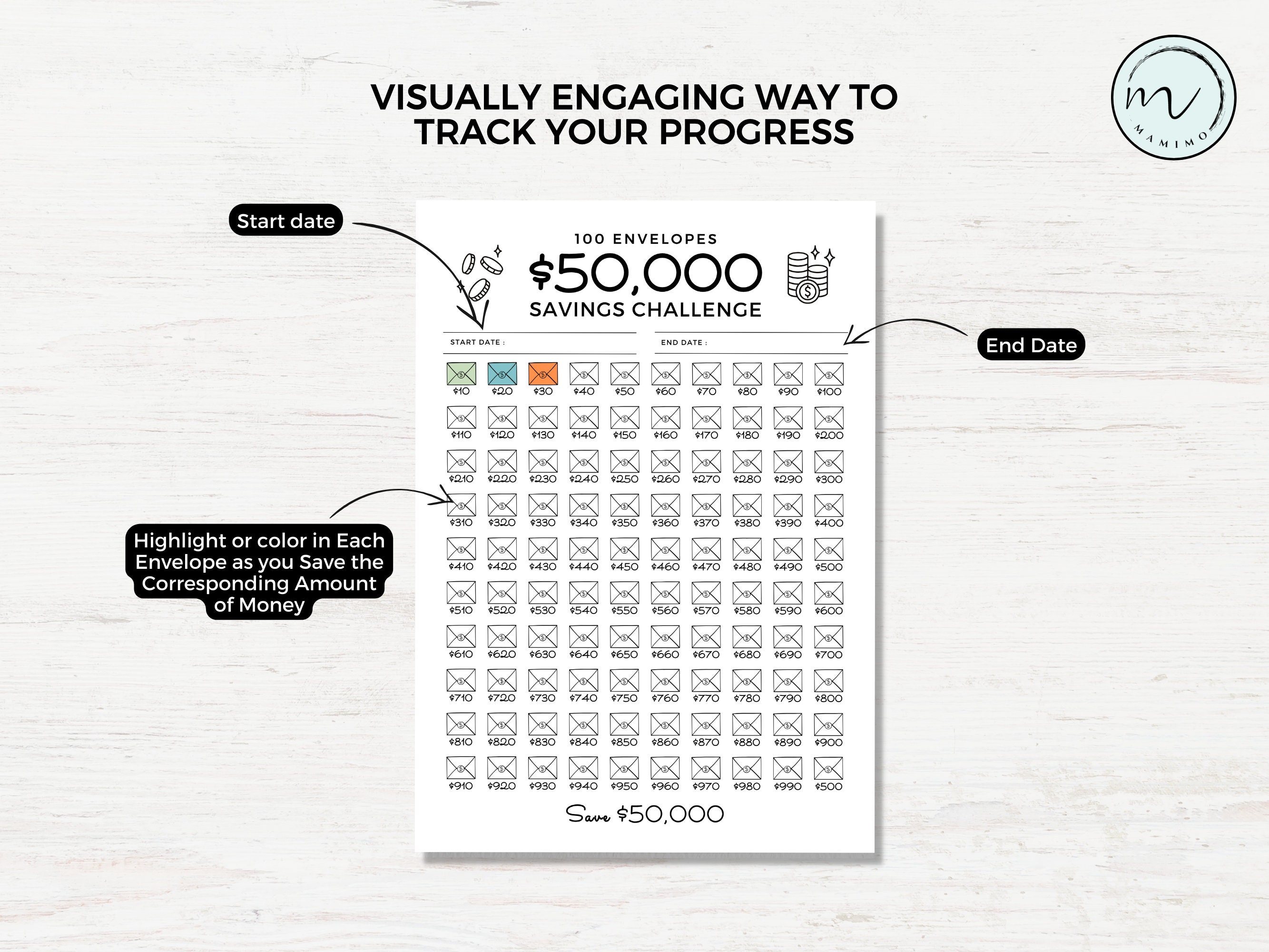 50000 Savings Challenge 100 Envelope Savings Challenge 50K - Etsy