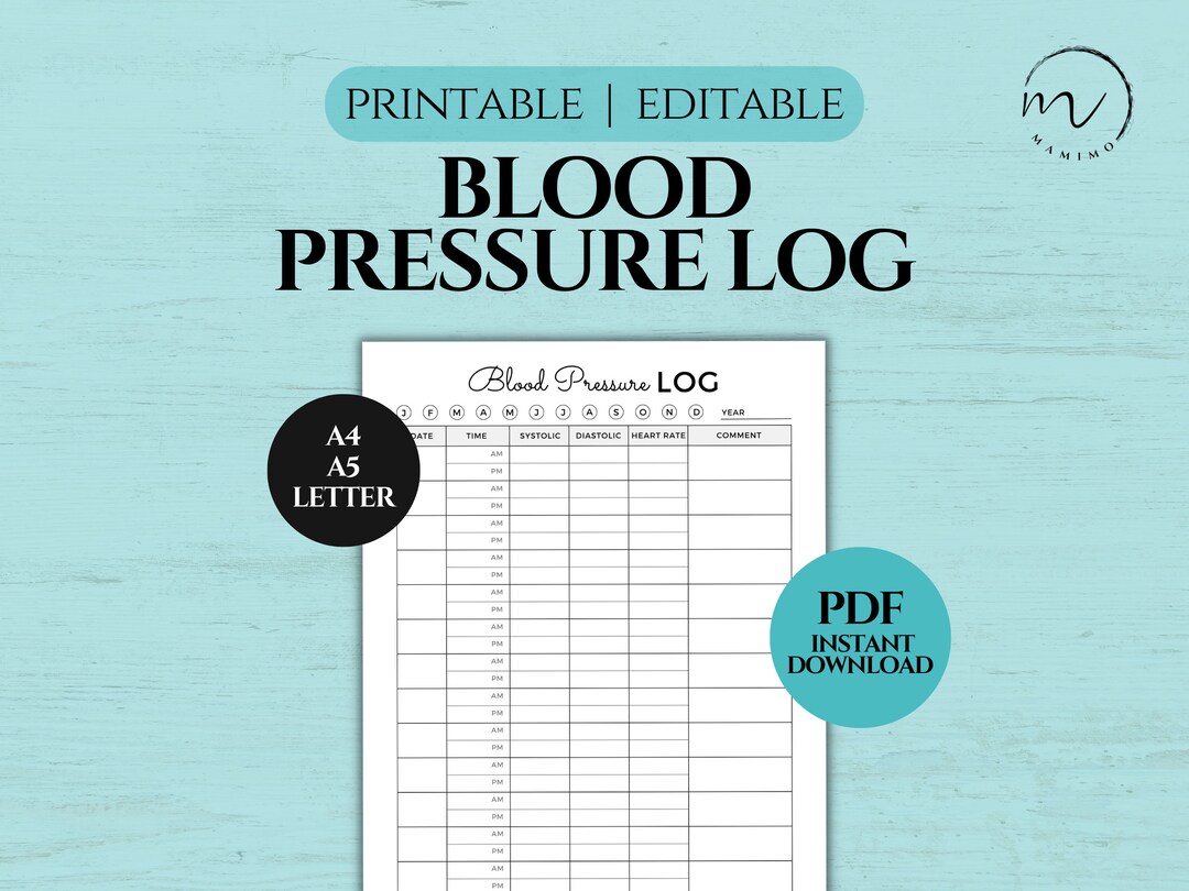 Blood Pressure Log BP Tracker Blood Pressure Chart Hypertension ...