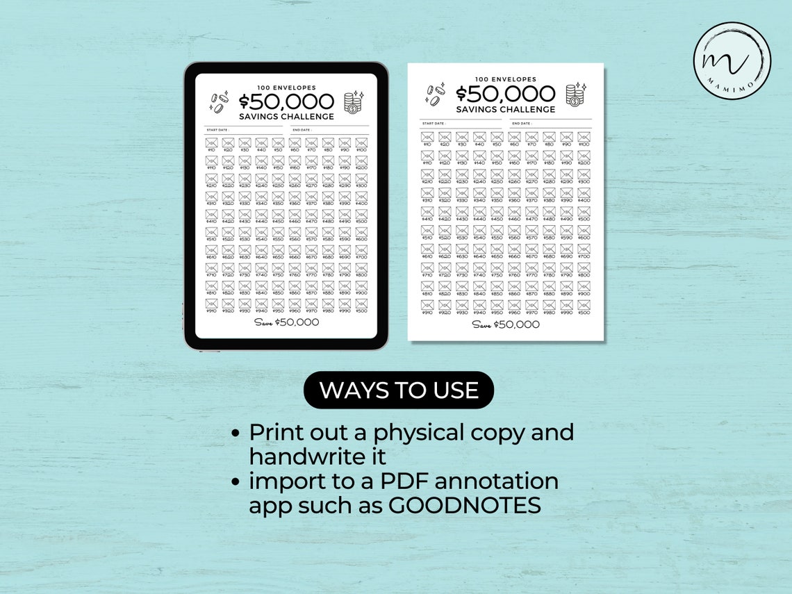 50000 Savings Challenge 100 Envelope Savings Challenge 50K - Etsy