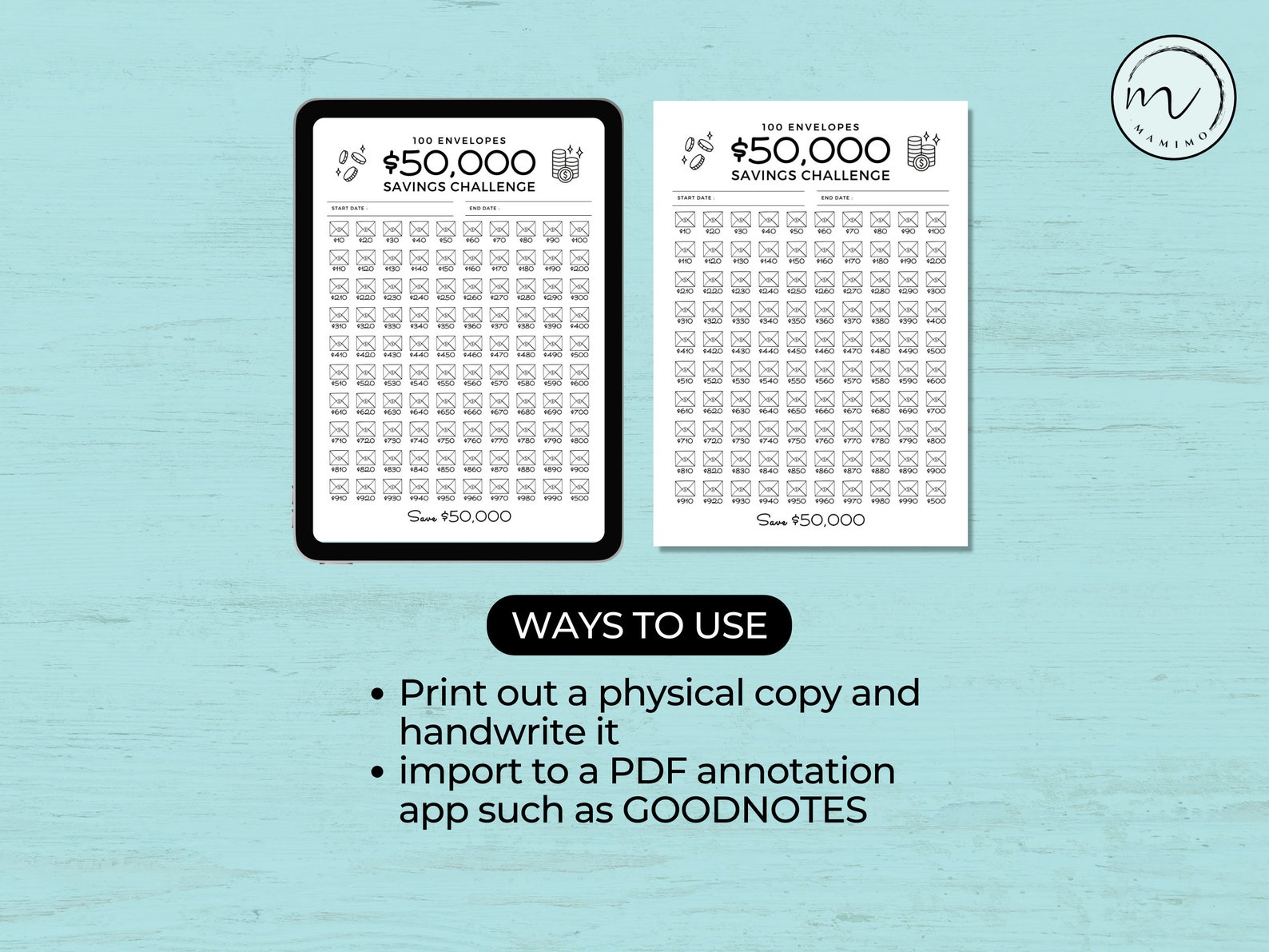 50000 Savings Challenge, 100 Envelope Savings Challenge, 50K Savings ...