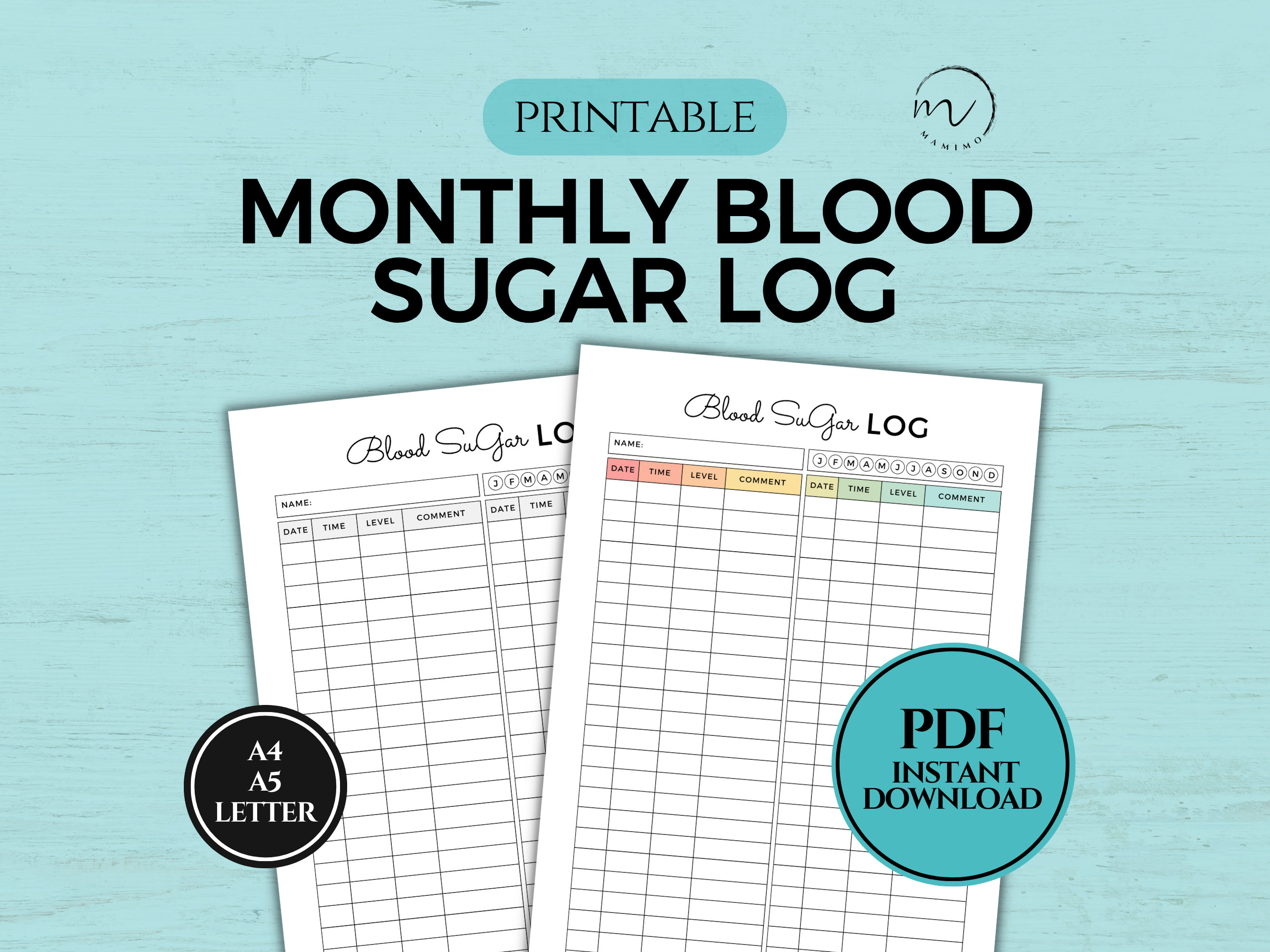 Monthly Blood Sugar Log Printable | Diabetes Tracker | Daily Glucose ...