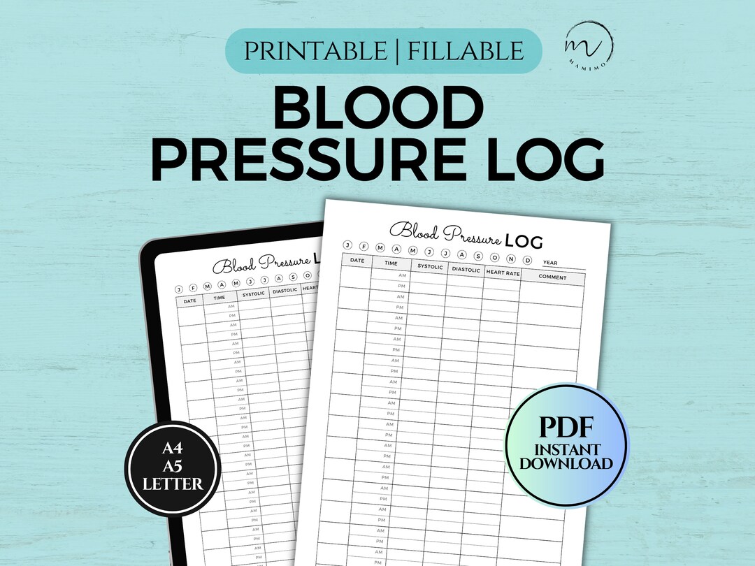 Blood Pressure Log | BP Tracker | Blood Pressure Chart | Hypertension ...