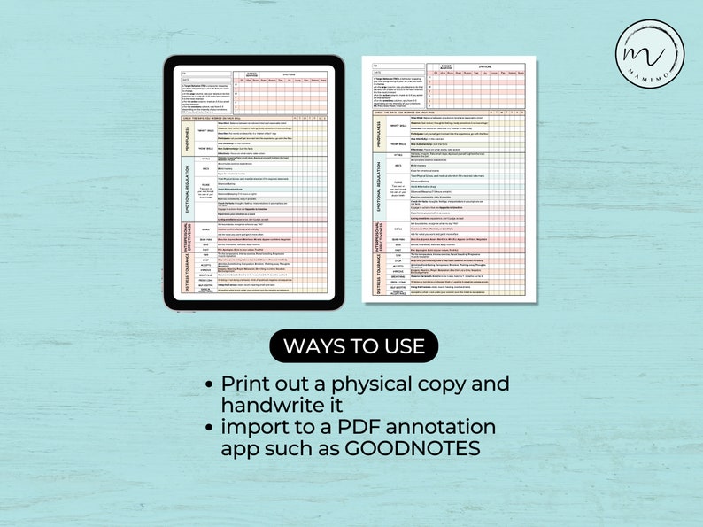 DBT Skills Tracker, DBT Diary Card, Dialectical Behavior Therapy ...