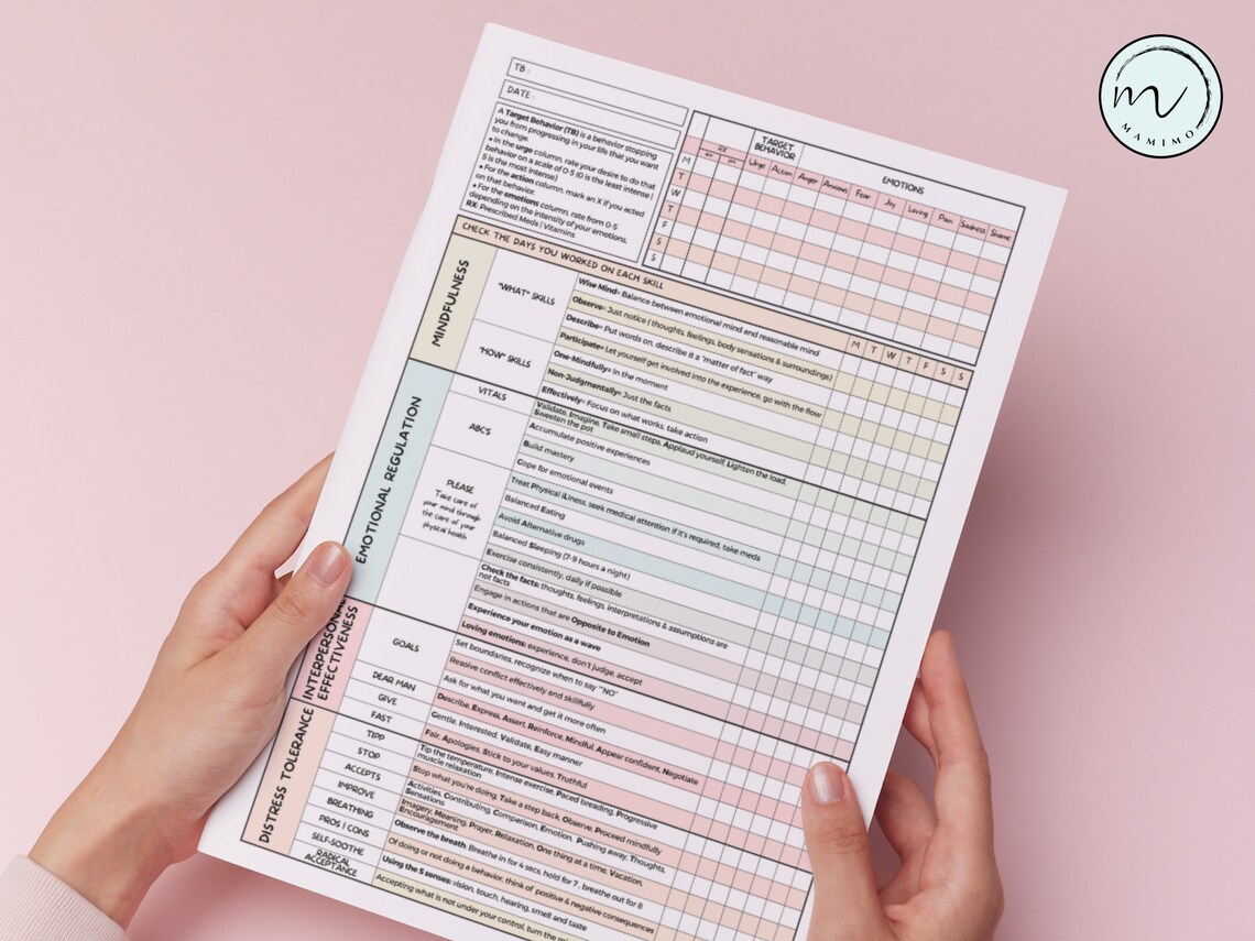 DBT Skills Tracker, DBT Diary Card, Dialectical Behavior Therapy ...