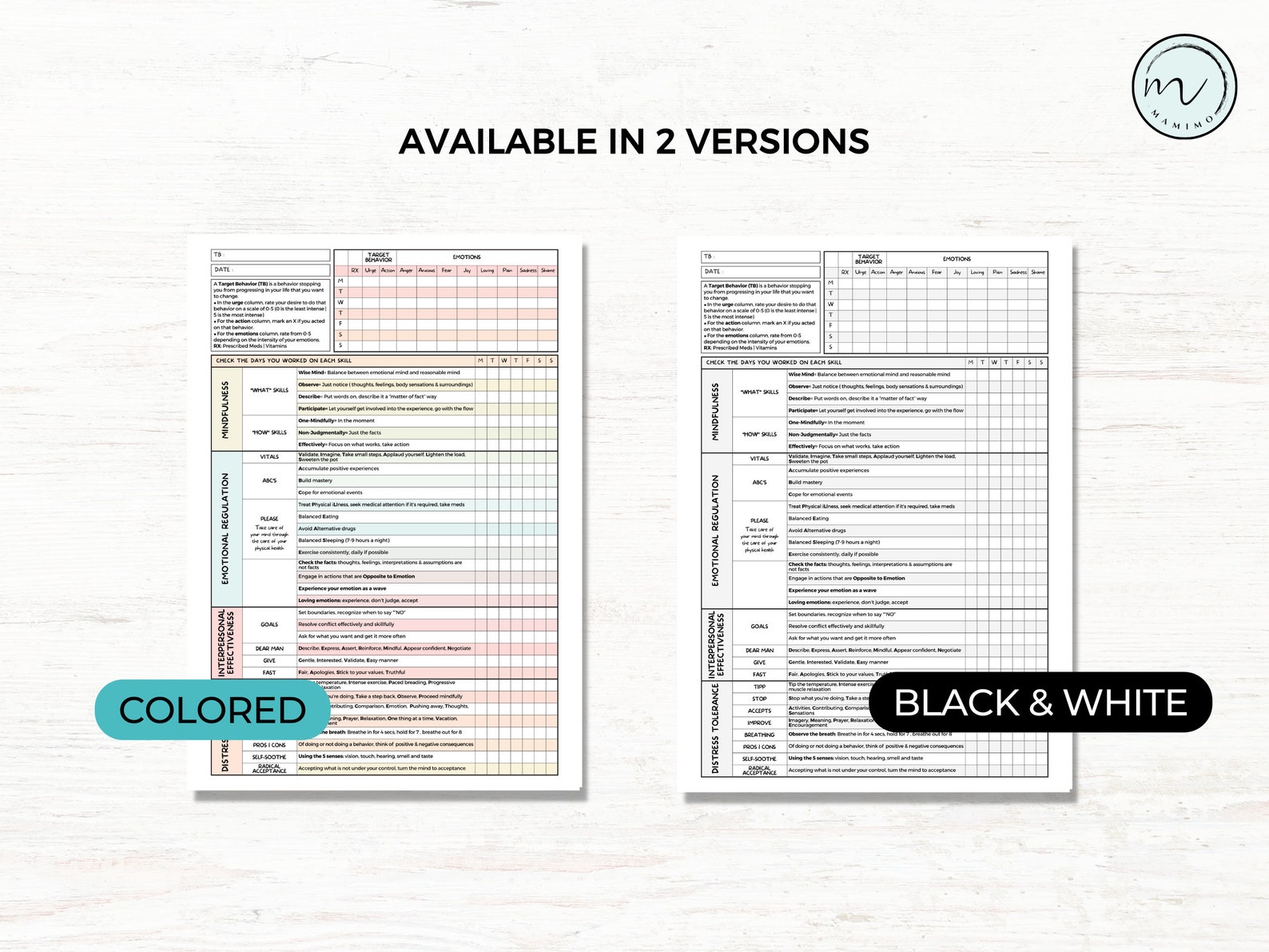 DBT Skills Tracker, DBT Diary Card, Dialectical Behavior Therapy ...