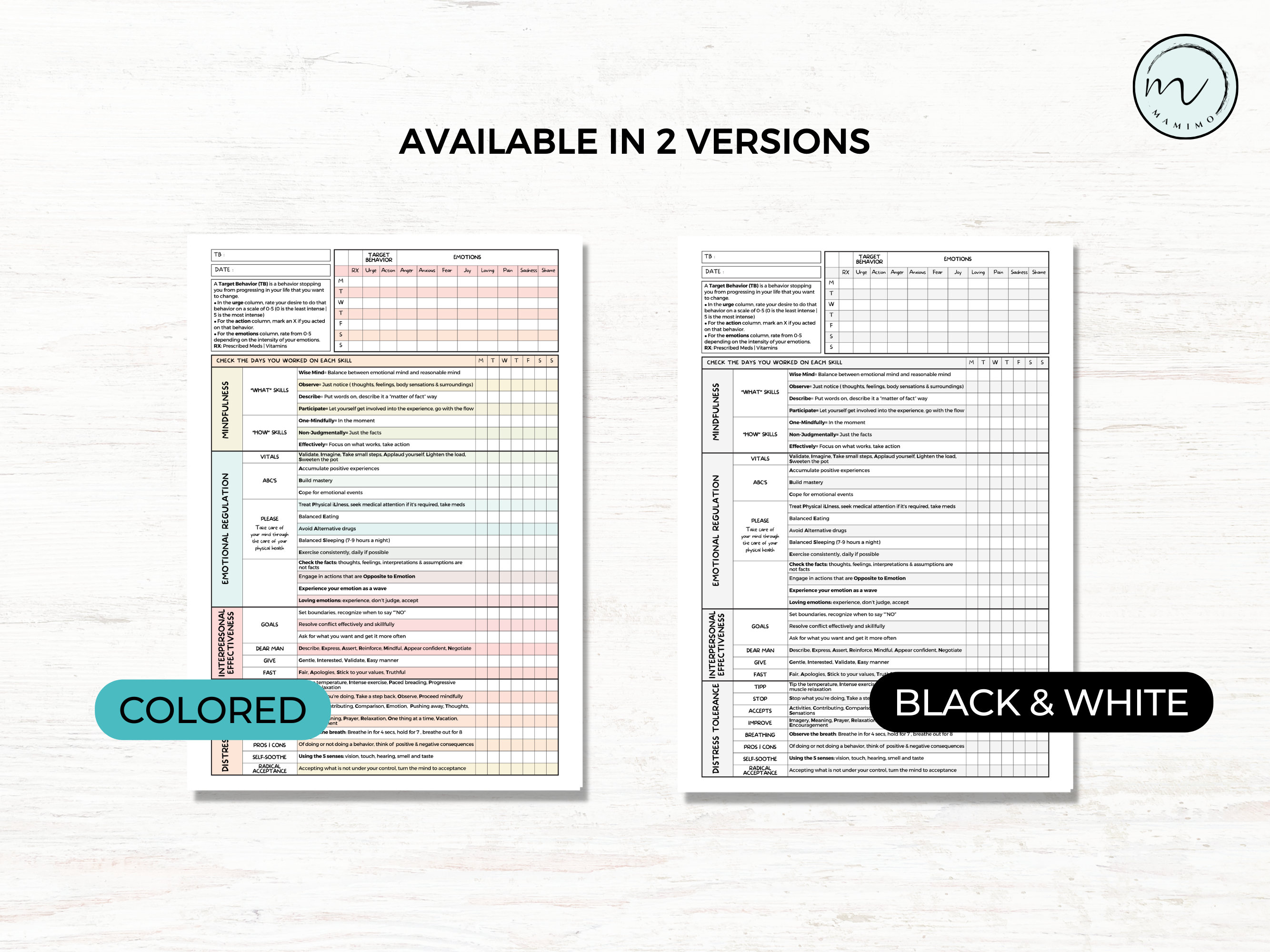 DBT Skills Tracker, DBT Diary Card, Dialectical Behavior Therapy ...