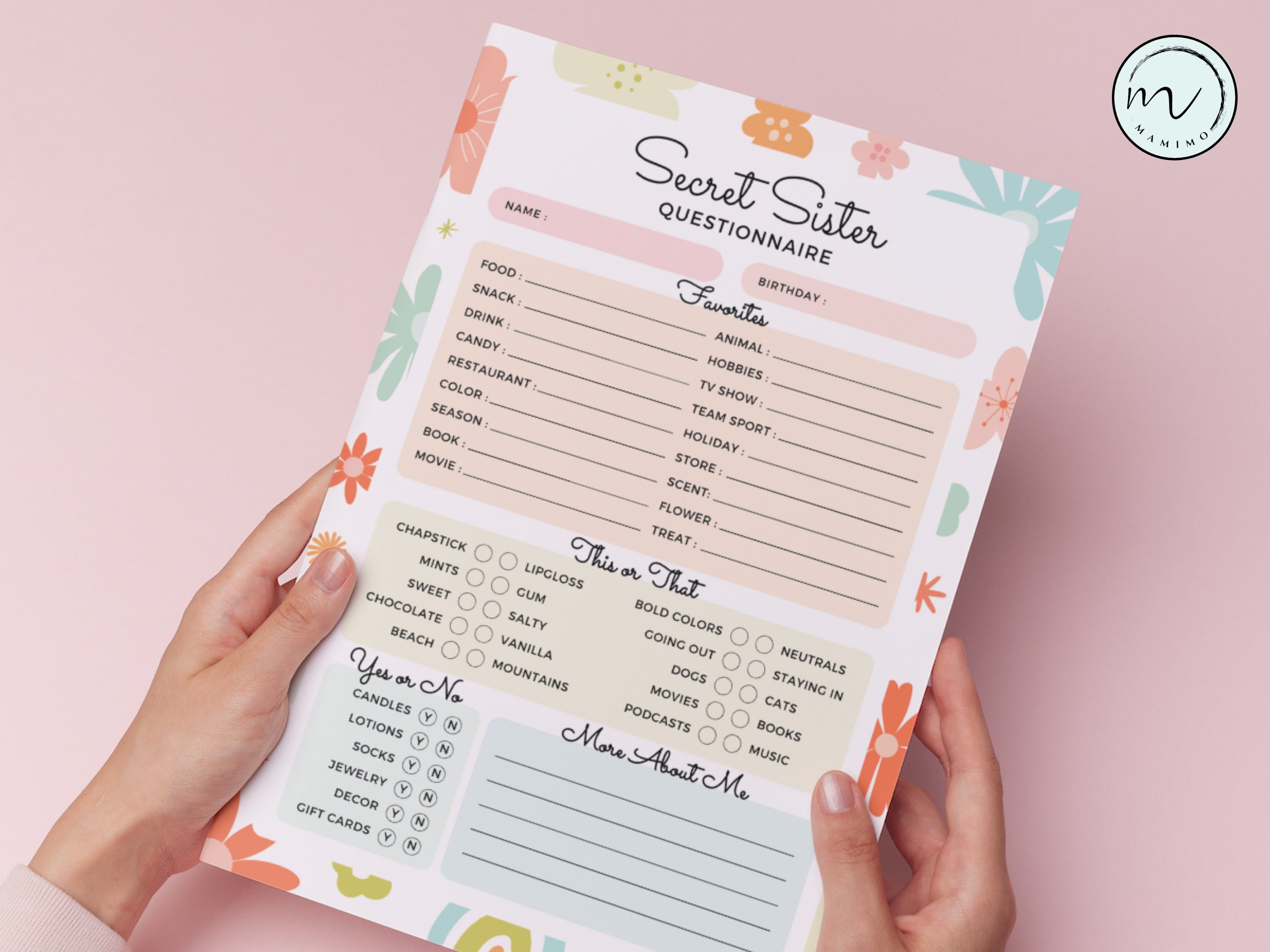 Secret Sister Questionnaire, YW Young Women's Camp, All About Me Survey ...