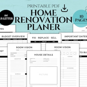 Home Renovation Planner Printable, Home Improvement, DIY Project ...