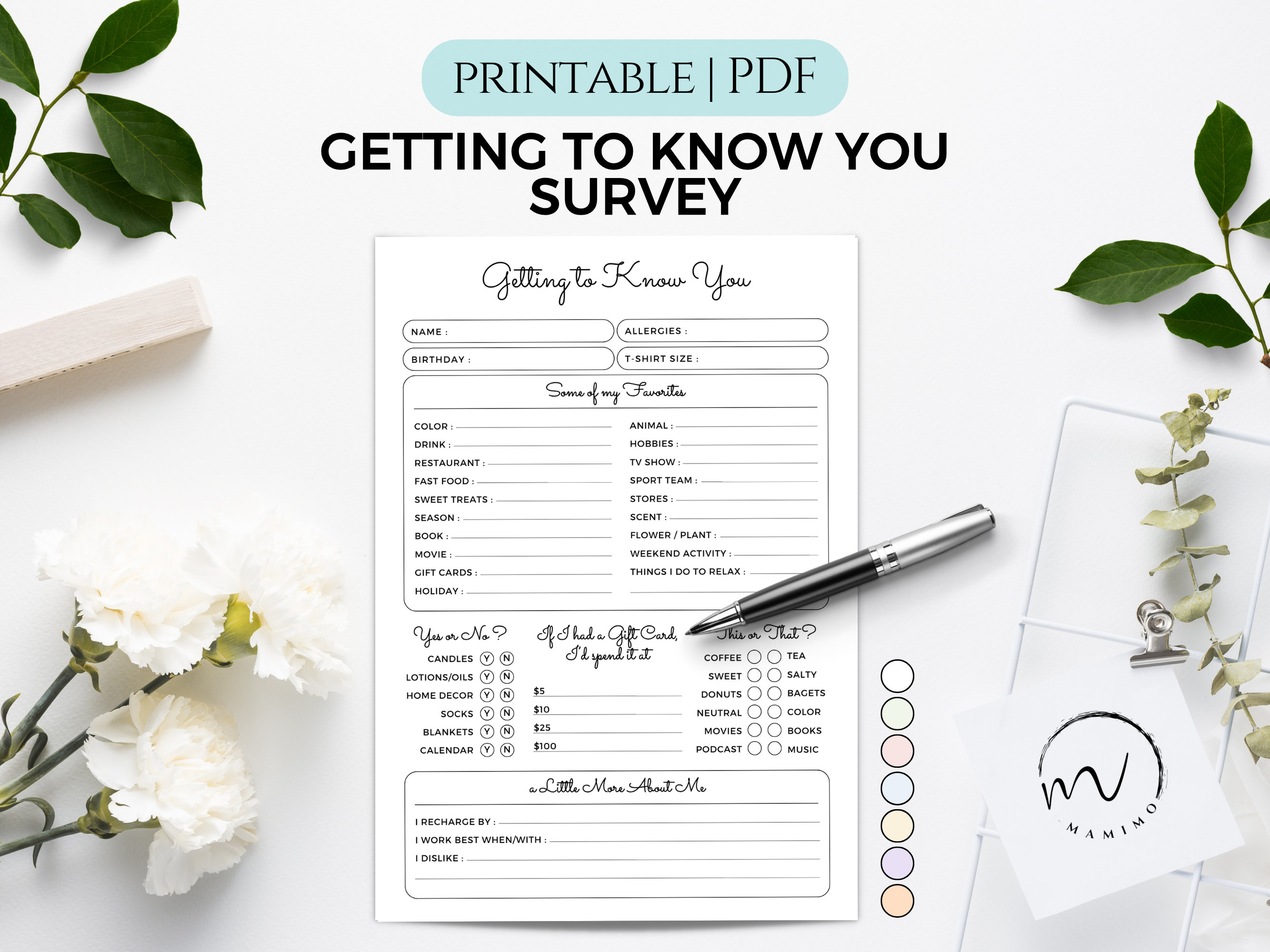Getting to Know You Printable, Coworker Questions, All About Me Survey ...
