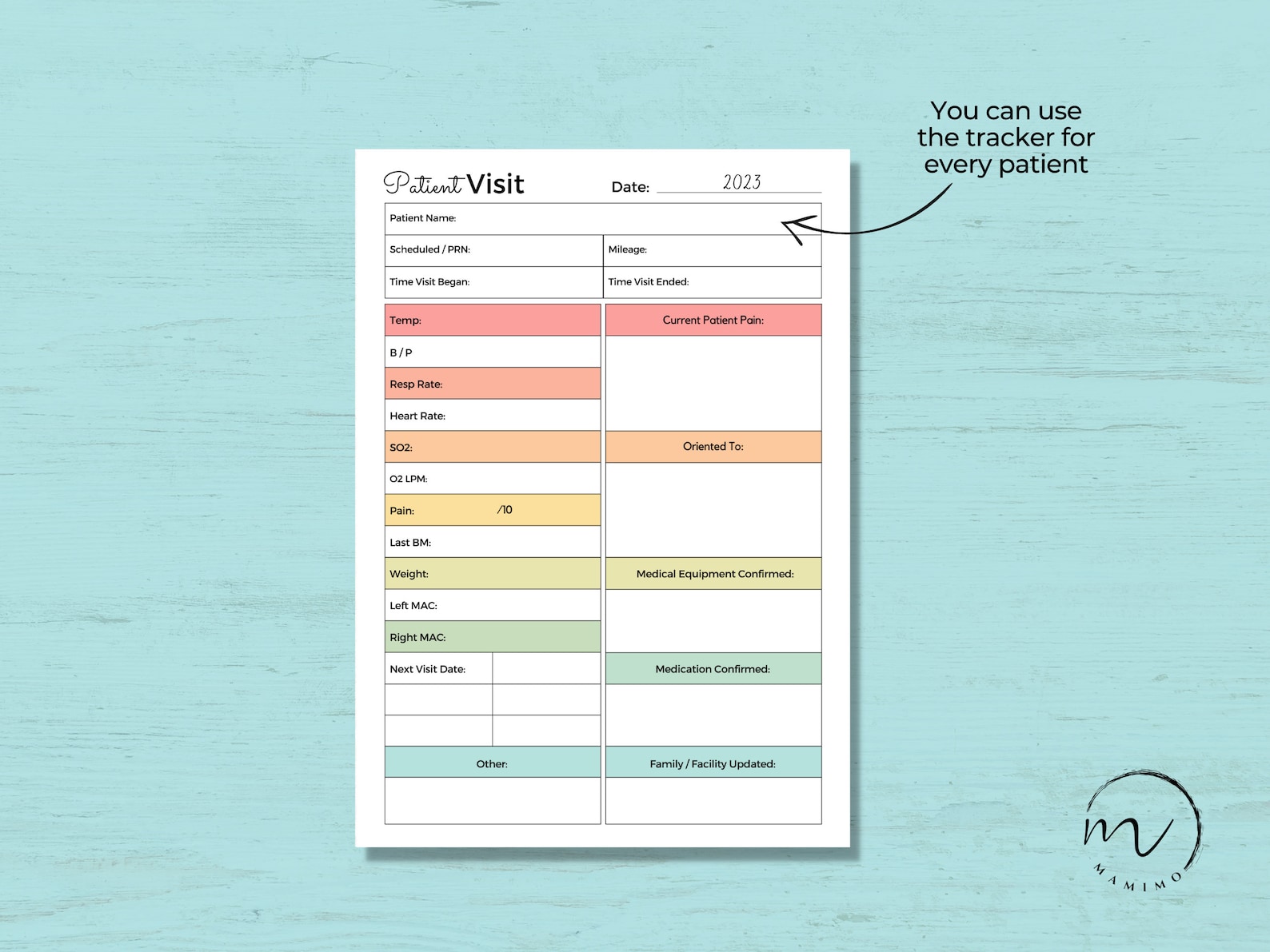 Printable Patient Visit Log for Hospice, Home Health Nurse, Patient ...