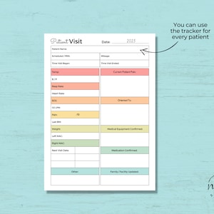 Printable Patient Visit Log for Hospice, Home Health Nurse, Patient ...
