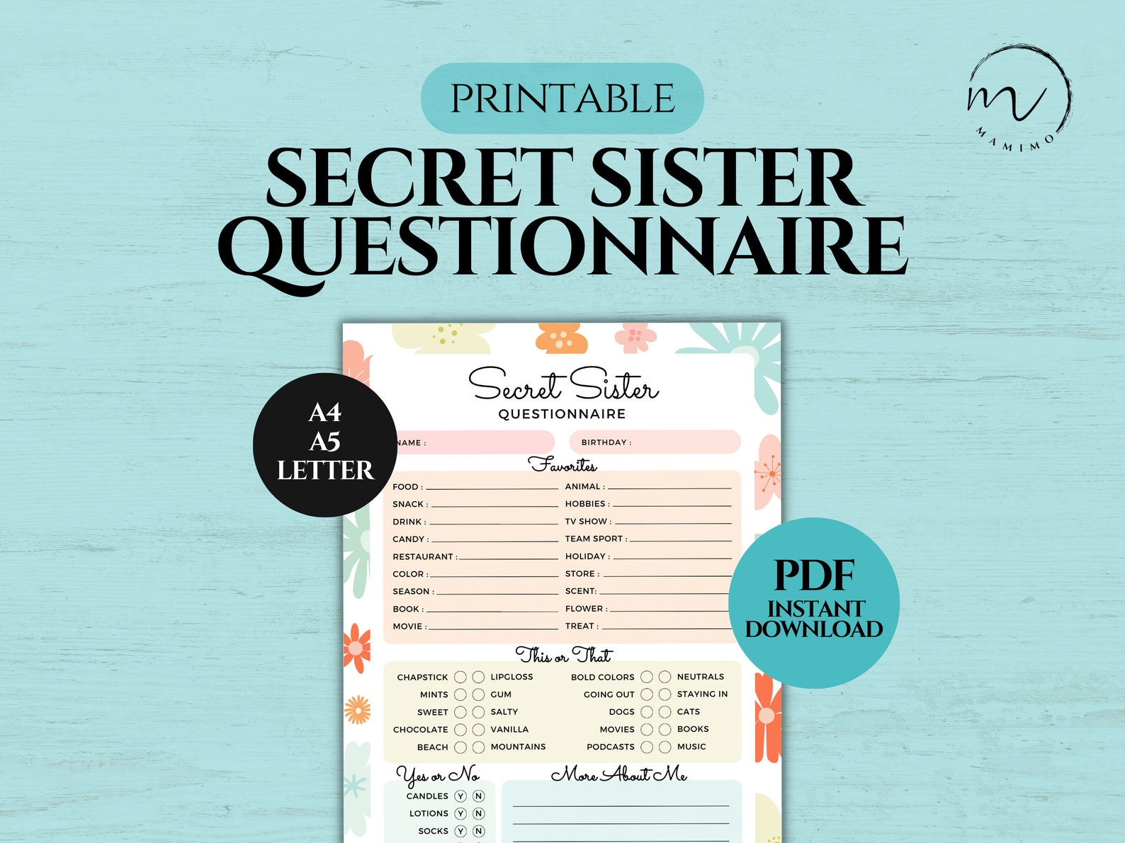 Secret Sister Questionnaire, YW Young Women's Camp, All About Me Survey ...