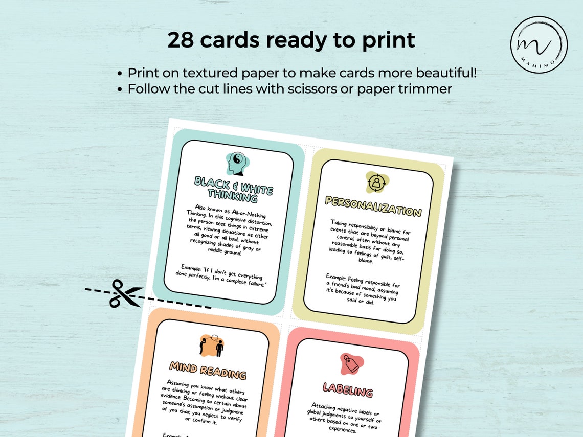 Cognitive Distortion Flash Cards, DBT Coping Skills Cards, Thinking ...