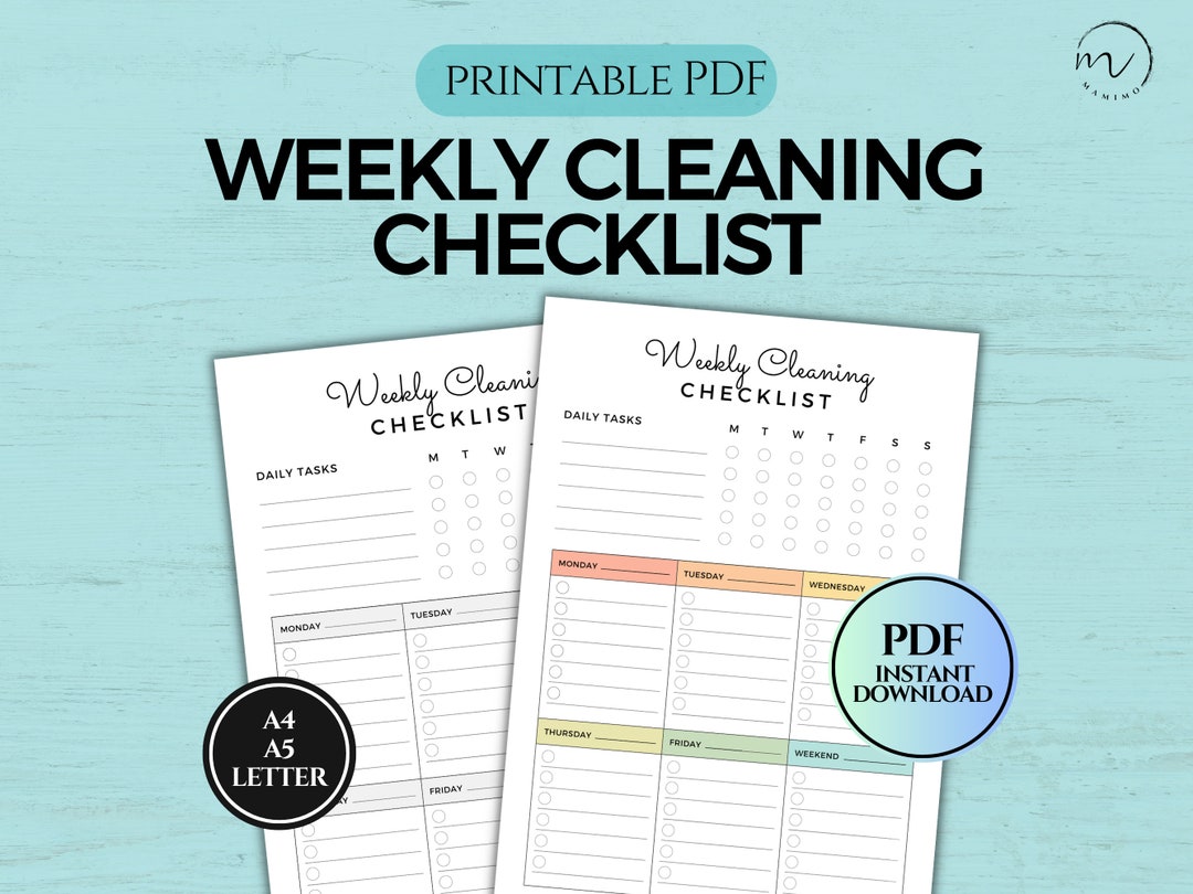 Weekly Cleaning Checklist Printable, Cleaning to Do List, Cleaning ...