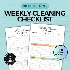 Weekly Cleaning Checklist Printable, Cleaning to Do List, Cleaning ...