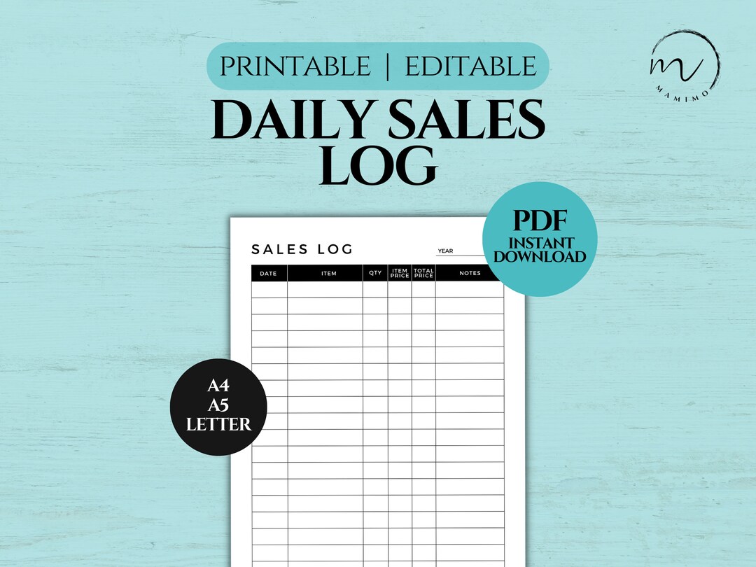 Daily Sales Log Sales Tracker Side Hustle Small Business - Etsy