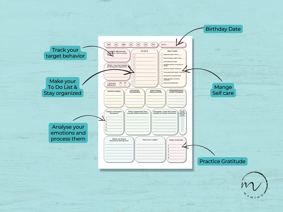 DBT Emotions Regulation Tracker Printable, Dialectical Behavior Therapy ...