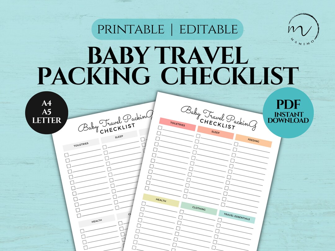 Baby Travel Packing List Baby Travel Checklist Template - Etsy