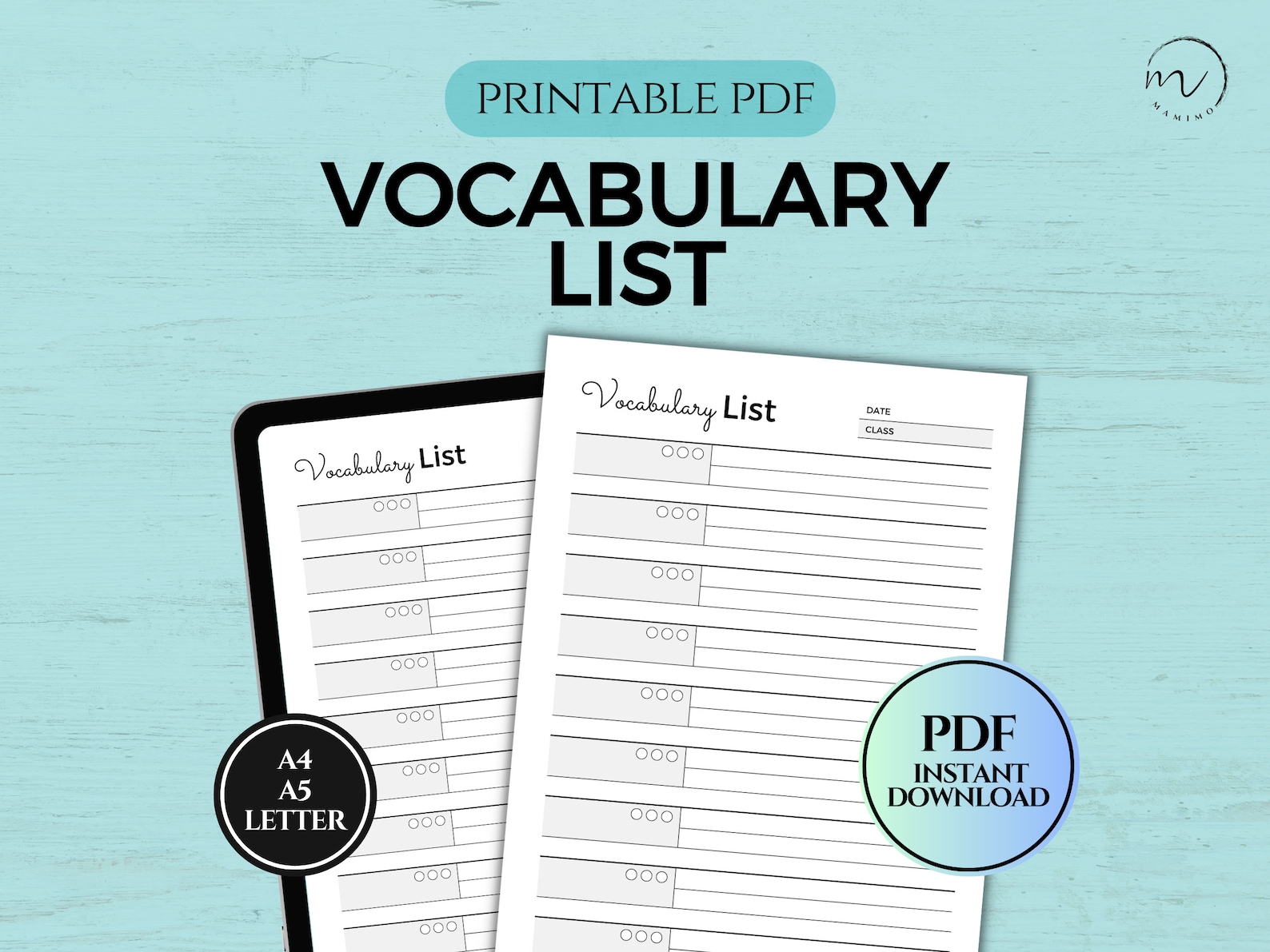 Vocabulary List Printable, Language Study Notebook Template, Language ...