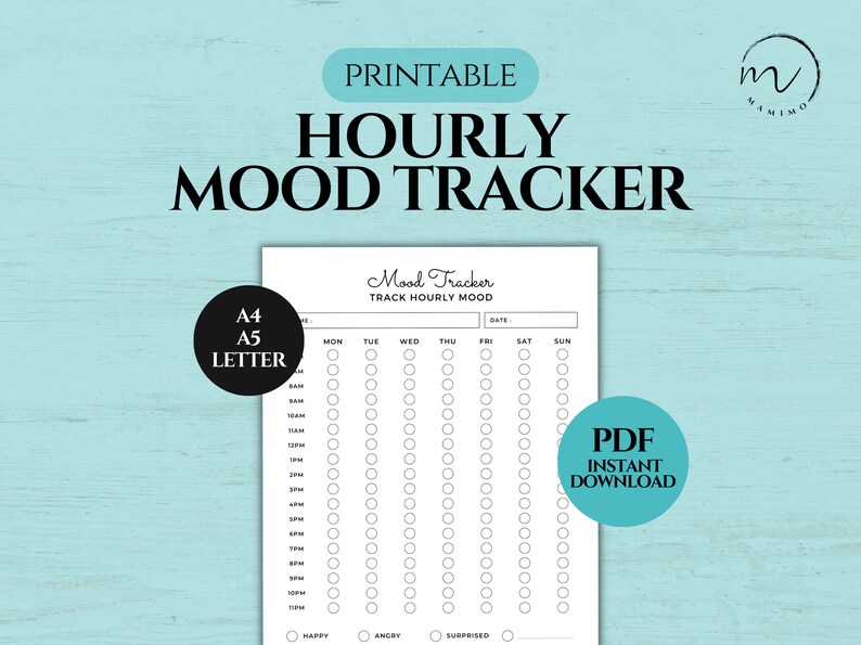 Hourly Mood Tracker Printable Weekly Daily Mood Tracker - Etsy