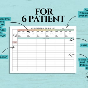 6 Patient RN Medication & To-do List, Nurse Shift Organizer Day/night ...