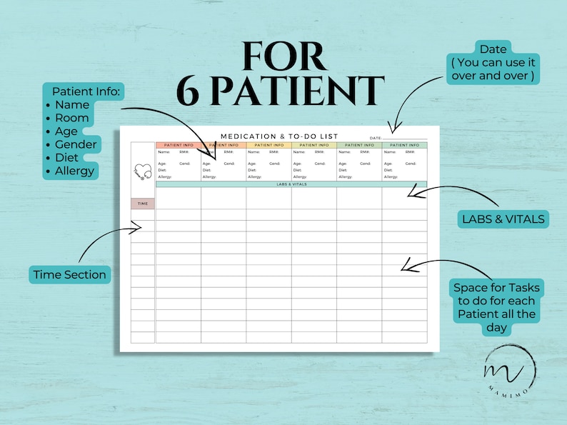 6 Patient RN Medication & To-do List, Nurse Shift Organizer Day/night ...