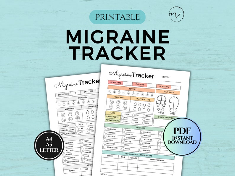 Migraine Tracker Printable | Chronic Pain Tracker | Pain Symptoms ...