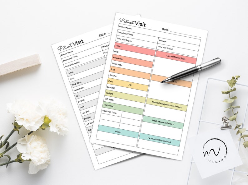 Printable Patient Visit Log for Hospice, Home Health Nurse, Patient ...