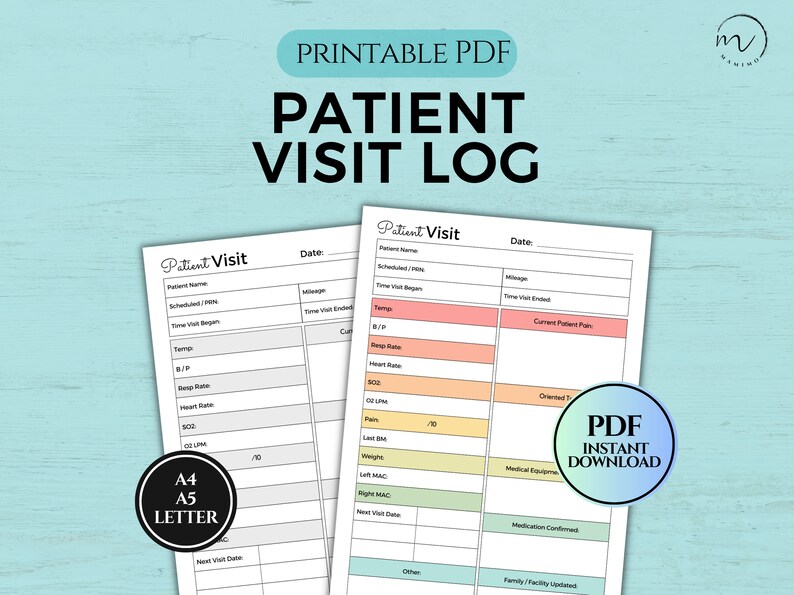 Printable Patient Visit Log for Hospice, Home Health Nurse, Patient ...