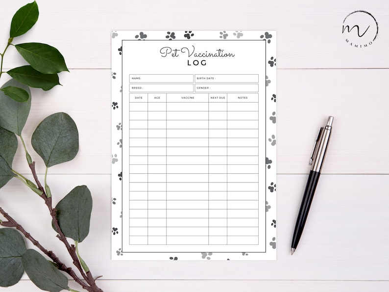 Pet Vaccination Log Vet Record Vaccination History From - Etsy