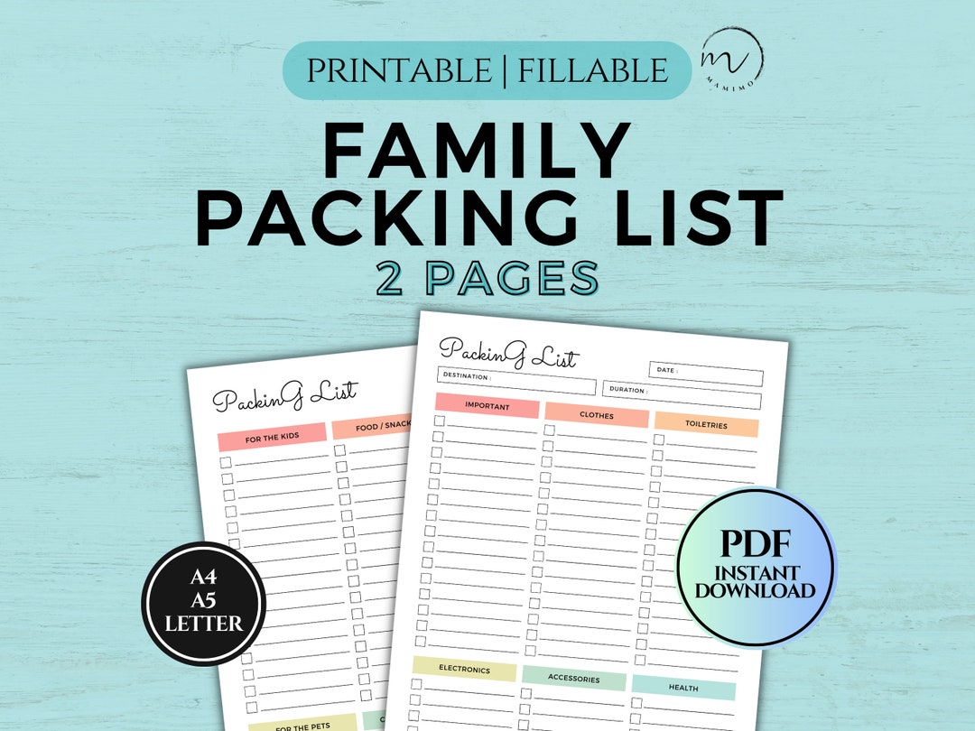 Family Travel Packing List, Ultimate Packing Checklist Template ...