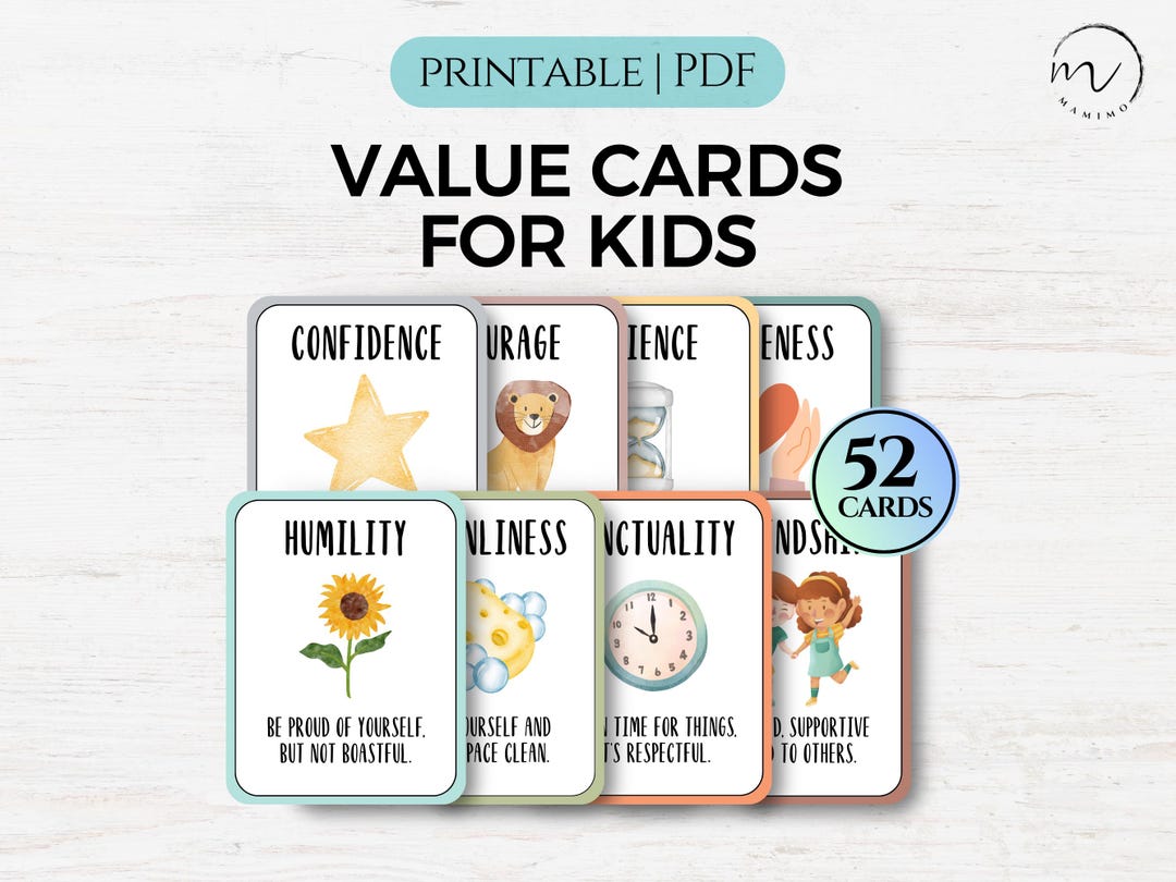 Values Cards for Kids, Moral Values Flash Cards, Counseling, Social ...