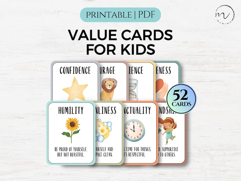Values Cards for Kids, Moral Values Flash Cards, Counseling, Social ...