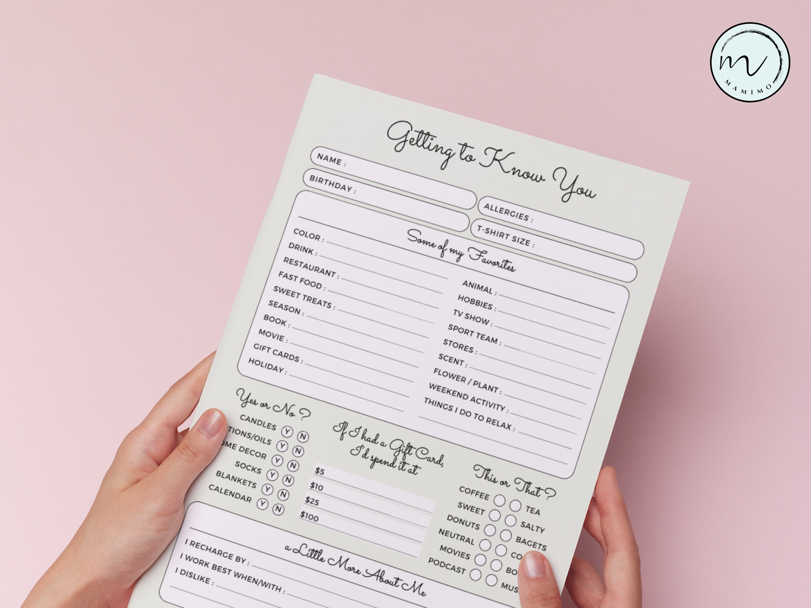 Getting to Know You Printable, Coworker Questions, All About Me Survey ...