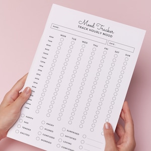Hourly Mood Tracker Printable, Weekly Daily Mood Tracker, Mental Health ...