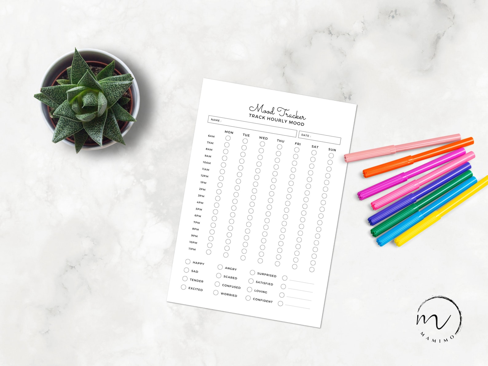 Hourly Mood Tracker Printable, Weekly Daily Mood Tracker, Mental Health ...